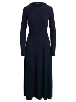 RALPH LAUREN Lauren Ralph Lauren Wool Crewneck Long Sleeve Midi Dress