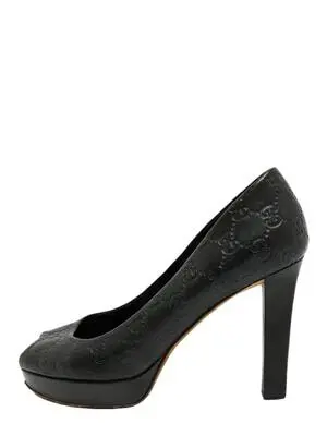 GUCCI Gucci Embossed Leather Peep-Toe Pumps