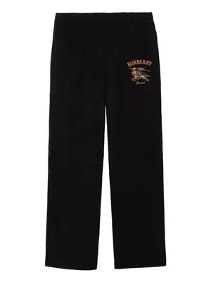 Burberry Checkered Knight-logo Cotton Track Pants - Black