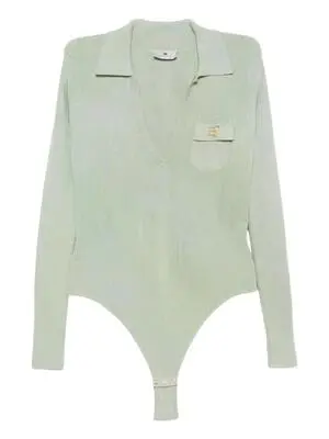 Elisabetta Franchi Ribbed Knit V-neck Bodysuit - Green