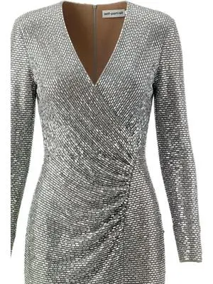 SELF-PORTRAIT Rhinestone Embellished Wrap Dress - Silver