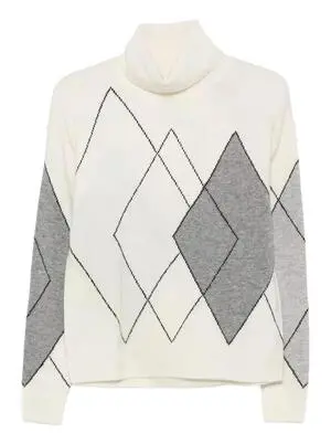 Seventy Argyle Pattern Roll Neck Sweater - White