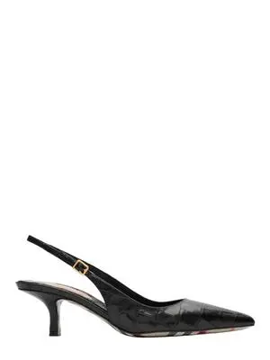 Burberry Crocodile-effect Leather Slingback Pumps With Kitten Heel - Black