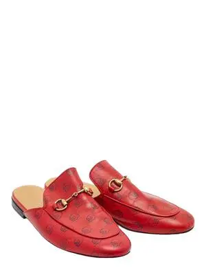 Gucci Princetown Skull Print Horsebit Mules - Red