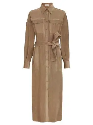 Brunello Cucinelli Fluid Corduroy Shirt Dress - Neutrals