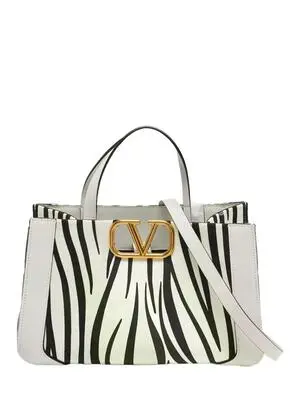 Valentino Garavani Valentino Garavani VLogo Zebra-Print Tote Bag White