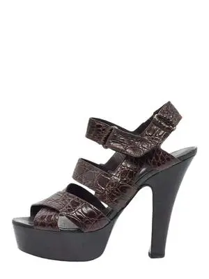 BOTTEGA VENETA Bottega Veneta Red Leather Croc-Effect Platform High Heel Sandals