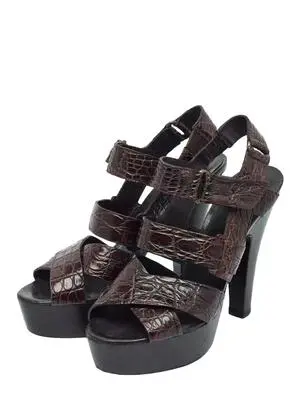 BOTTEGA VENETA Bottega Veneta Red Leather Croc-Effect Platform High Heel Sandals