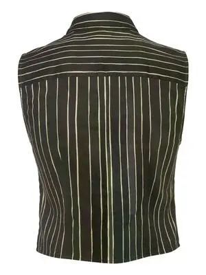 Alice + Olivia Lea Striped Sleeveless Cropped Shirt - Black