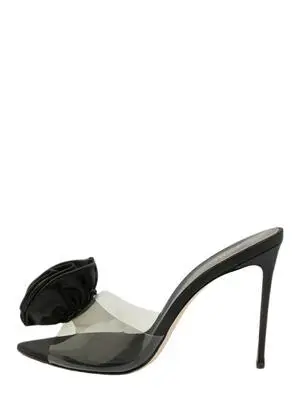 LE SILLA Rose Appliqué Pointed Toe Stiletto Sandals - Black