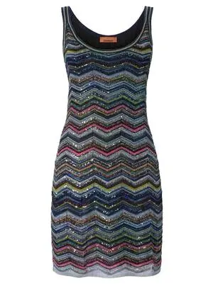 Missoni Chevron Knit Mini Dress With Sequins - Blue