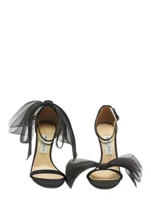 JIMMY CHOO Jimmy Choo Black Mesh Bow Detail Stiletto Sandals