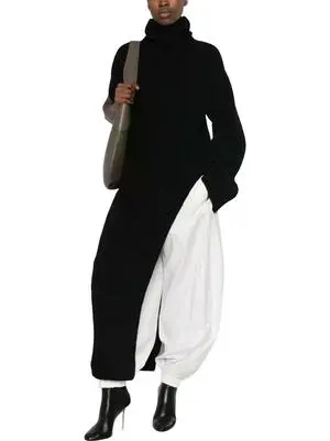 THELATEST Asymmetrical Merino Rib Knit Mid Dress - Black