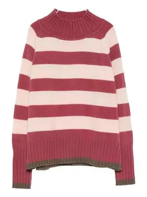 BEYOU Long-sleeve Striped Sweater - Pink