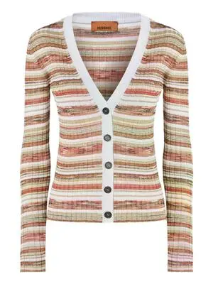 MISSONI Missoni Ribbed Striped V-Neck Cardigan