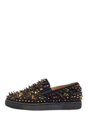 CHRISTIAN LOUBOUTIN Christian Louboutin Pik Boat Black Suede Spiked Slip-On Sneakers