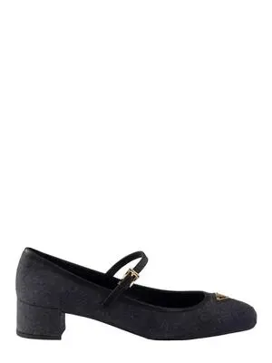 PRADA Prada Fabric Mary Jane Pumps With Enameled Triangle Logo