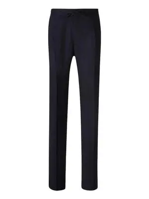 LARDINI Drawstring Waist Pressed Crease Trousers - Blue