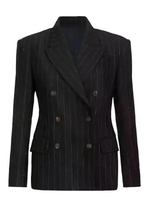 BRUNELLO CUCINELLI Brunello Cucinelli Dazzling Chalk Stripe Virgin Wool Blazer With Monili Embellishments