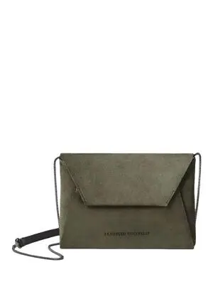 Brunello Cucinelli Duo Pochette In Suede With Precious Chain - Green