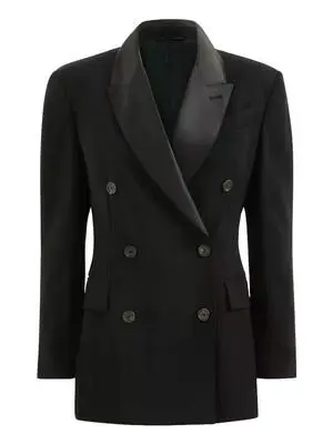 Brunello Cucinelli Viscose And Virgin Wool Tuxedo Jacket With Monili Embellishment - Black