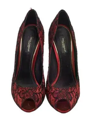 Dolce & Gabbana Burgundy Lace Overlay Stiletto Pumps - Red