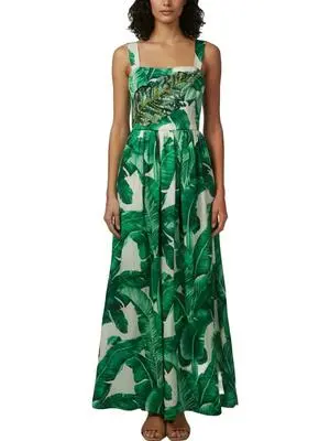 DOLCE & GABBANA Palm Leaf Print Embellished Maxi Dress