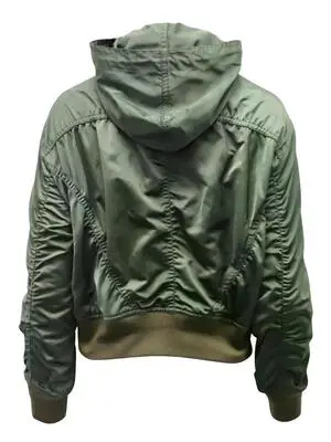 Vince Ruched Hooded Bomber Jacket - Green