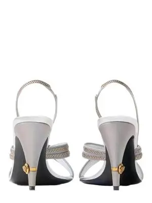 VERSACE Versace Gianni Embellished Satin Slingback Sandals
