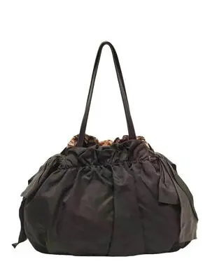 Prada Side Bow Python Printed Shoulder Bag Black