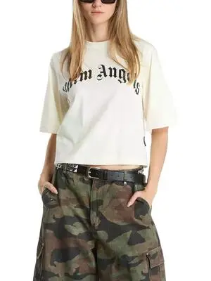 Palm Angels Curved-logo Boxy Tee - Neutrals