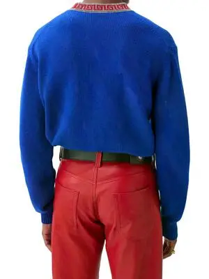 Versace Wool & Cashmere Knit Crewneck Jumper With Greca Detail - Blue