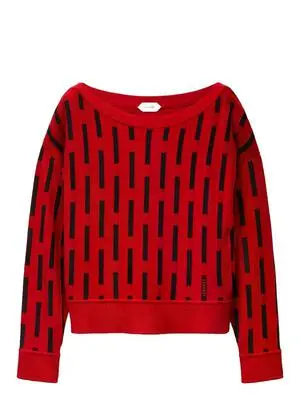 Versace Embroidered Logo Wool Knit Jumper - Red