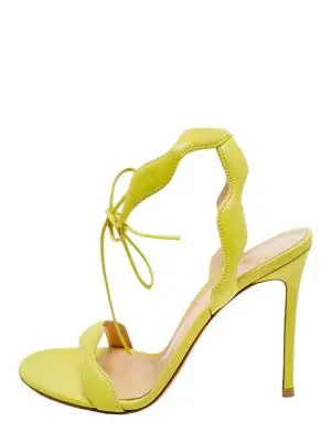 GIANVITO ROSSI Gianvito Rossi Leather Wavy Ankle-Tie Stiletto Sandals Green