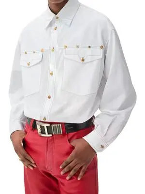 Versace Embroidered-detail Cotton-poplin Shirt - White