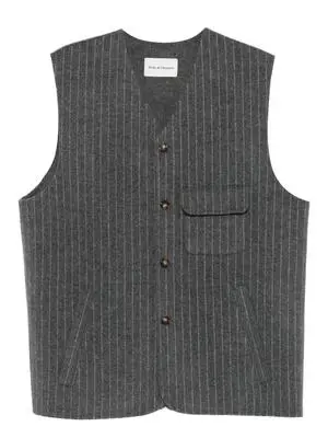 Drole De Monsieur Pinstripe Sleeveless Vest - Grey