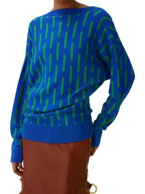 Versace Wool Knit V-neck Jumper With Embroidered Logo - Blue