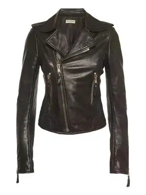 Balenciaga Leather Zip-up Jacket With Notched Lapels - Black