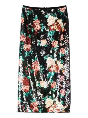 FORTE_FORTE Sequin Embellished Floral Motif Midi Skirt - Black