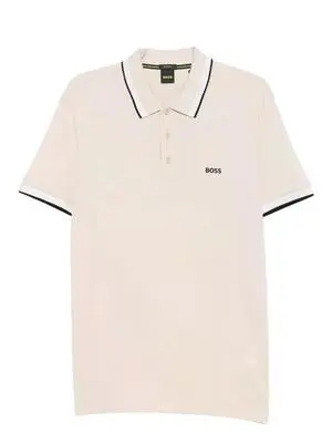 BOSS Logo-embroidered Tipped Polo Shirt - Neutrals