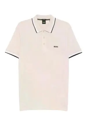 BOSS Logo-embroidered Tipped Polo Shirt - Neutrals