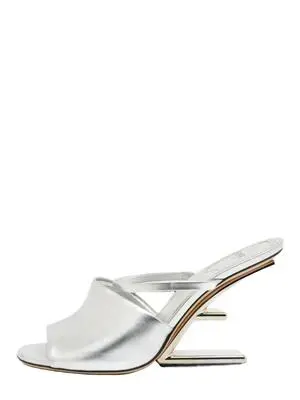 FENDI Fendi Metallic Leather Sculptural Heel Wedge Sandals