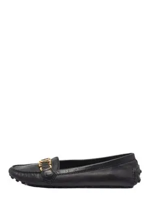 LOUIS VUITTON Louis Vuitton Black Leather Loafers With Gold-Tone Hardware
