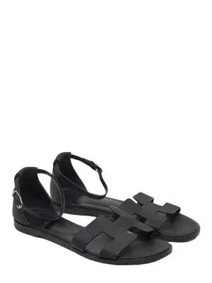 Hermès Hermès Santorini Ankle-Strap Flat Sandals Black