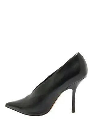 Celine V-neck Pointed-toe Leather Pumps - Black