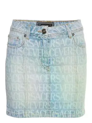 VERSACE Versace Monogram Print Denim Mini Skirt