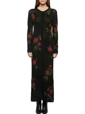 Magda Butrym Rose-print Pointelle Knit Midi Dress - Black