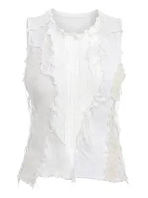 BORBALA Patchwork Frayed Tank Top - White