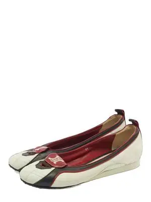 CELINE Celine Cream Leather Triomphe Motif Ballet Flats