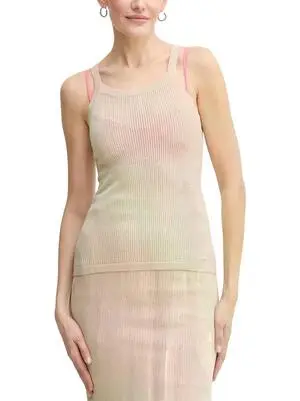 Dkny Ribbed Knit Sleeveless Scoop Neck Top - Neutrals